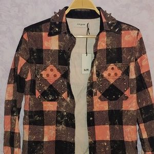 Coach | Tops | Coach Pink Plaid Studded Shirt | Poshmark